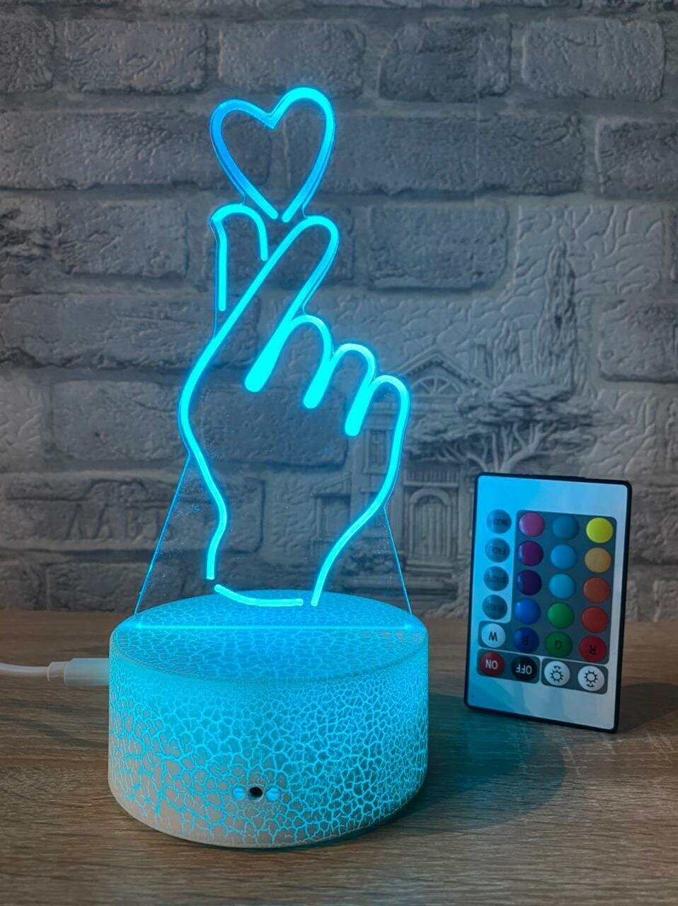 3D Светильник корейское сердечко. с пультом