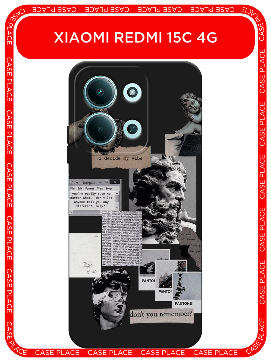 Черный матовый чехол на Xiaomi Redmi 15C 4G/Poco C85 4G / Редми 15C 4G/Поко C85 4G с принтом Коллаж греческие скульптуры