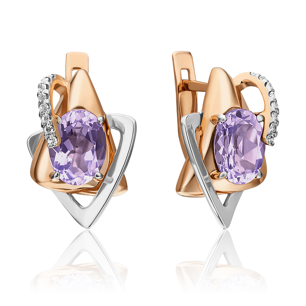 Серьги, комбинированное золото, 585 проба, топаз, аметист