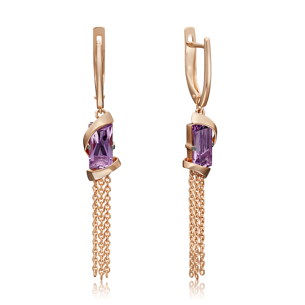 Серьги, красное золото, 585 проба, аметист