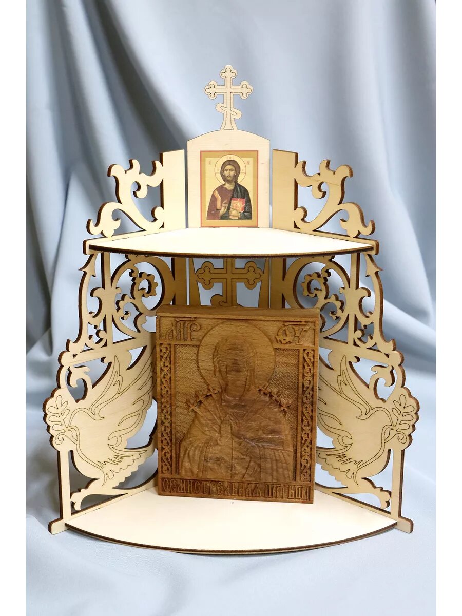 Иконостас BOGATAStudio, угловой, с иконой Спасителя, полка для икон с ликом Иисуса Христа