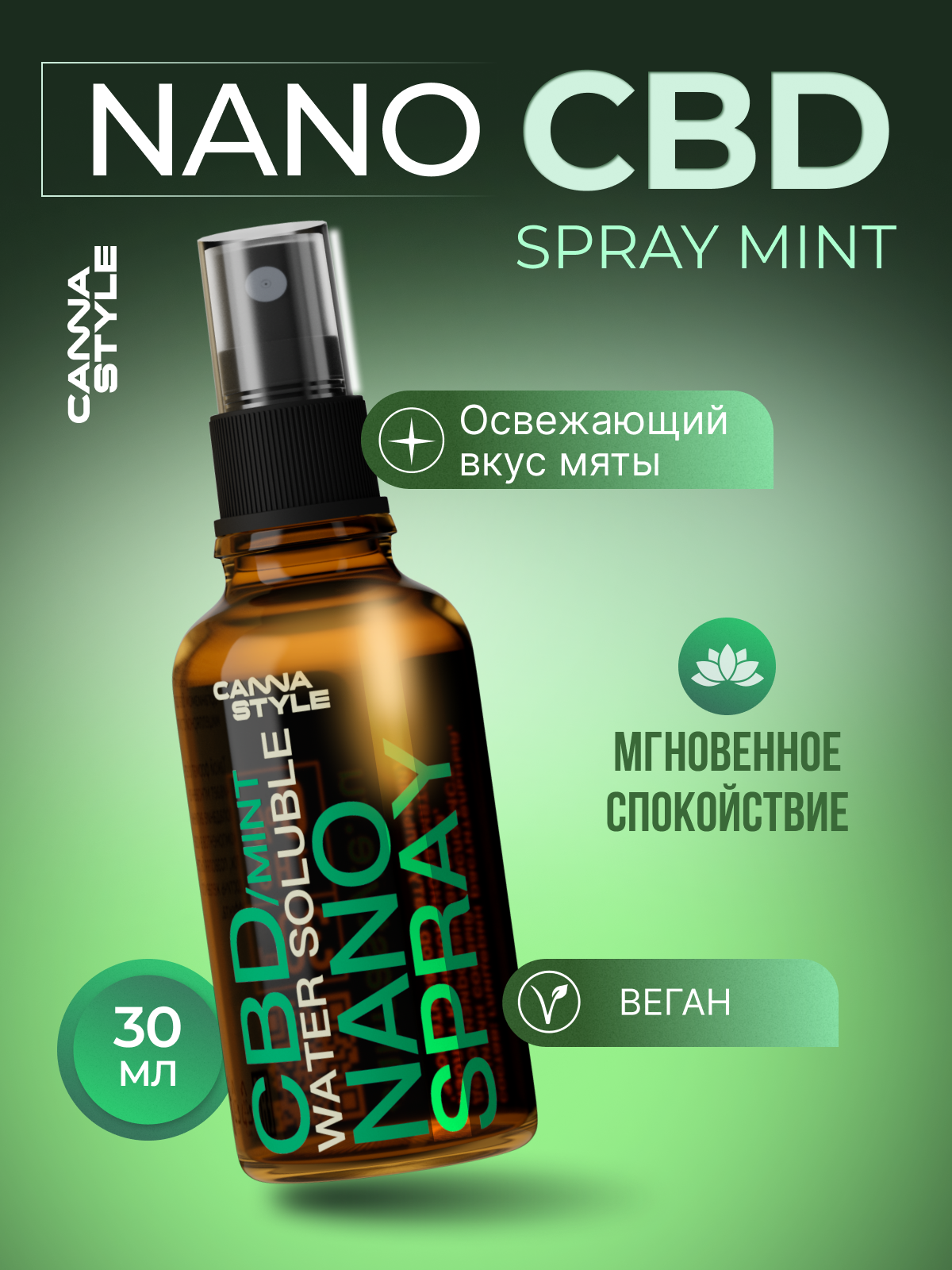 Спрей CBD NANO SPRAY CannaStyle, с мятой, водорастворимый, 30мл