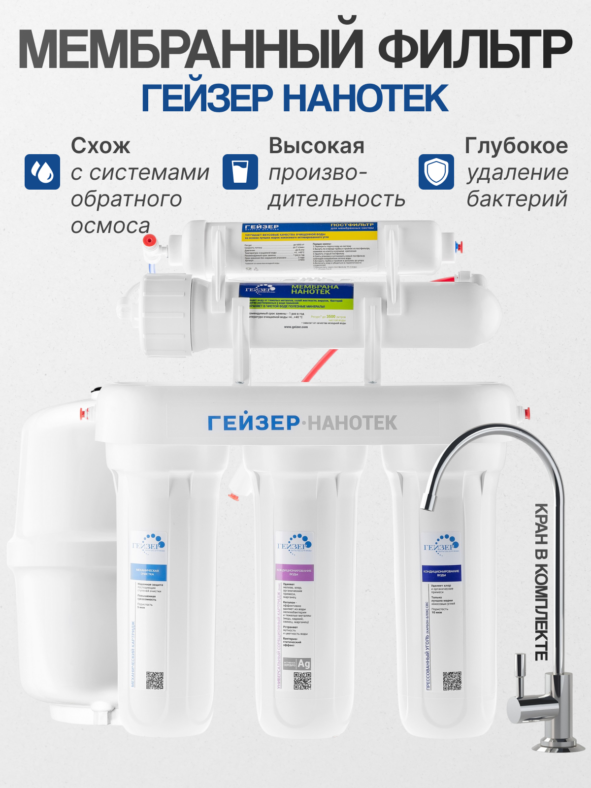 Фильтр под мойкой Гейзер Нанотек белый 1/4"