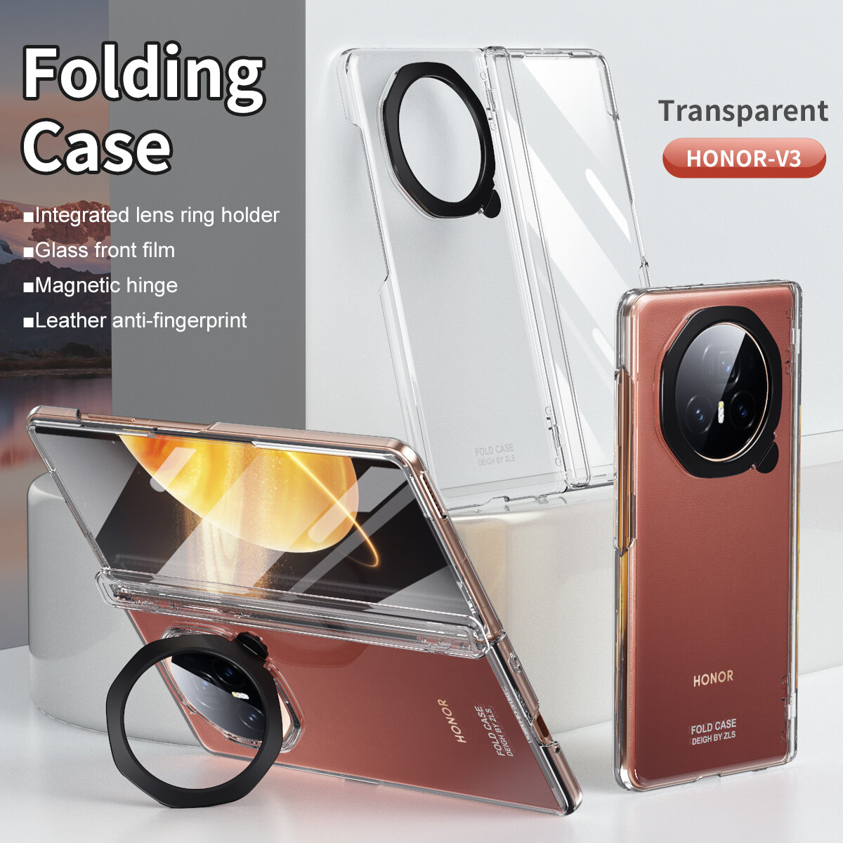 Чехол для Honor Magic V3 / Хонор Мэджик V3, матовая поверхность, чехол-кардиомонитор, поликарбонат (PC), защита камеры, ударопрочный, усиленные углы, Honor, Honor Magic V3, transparent