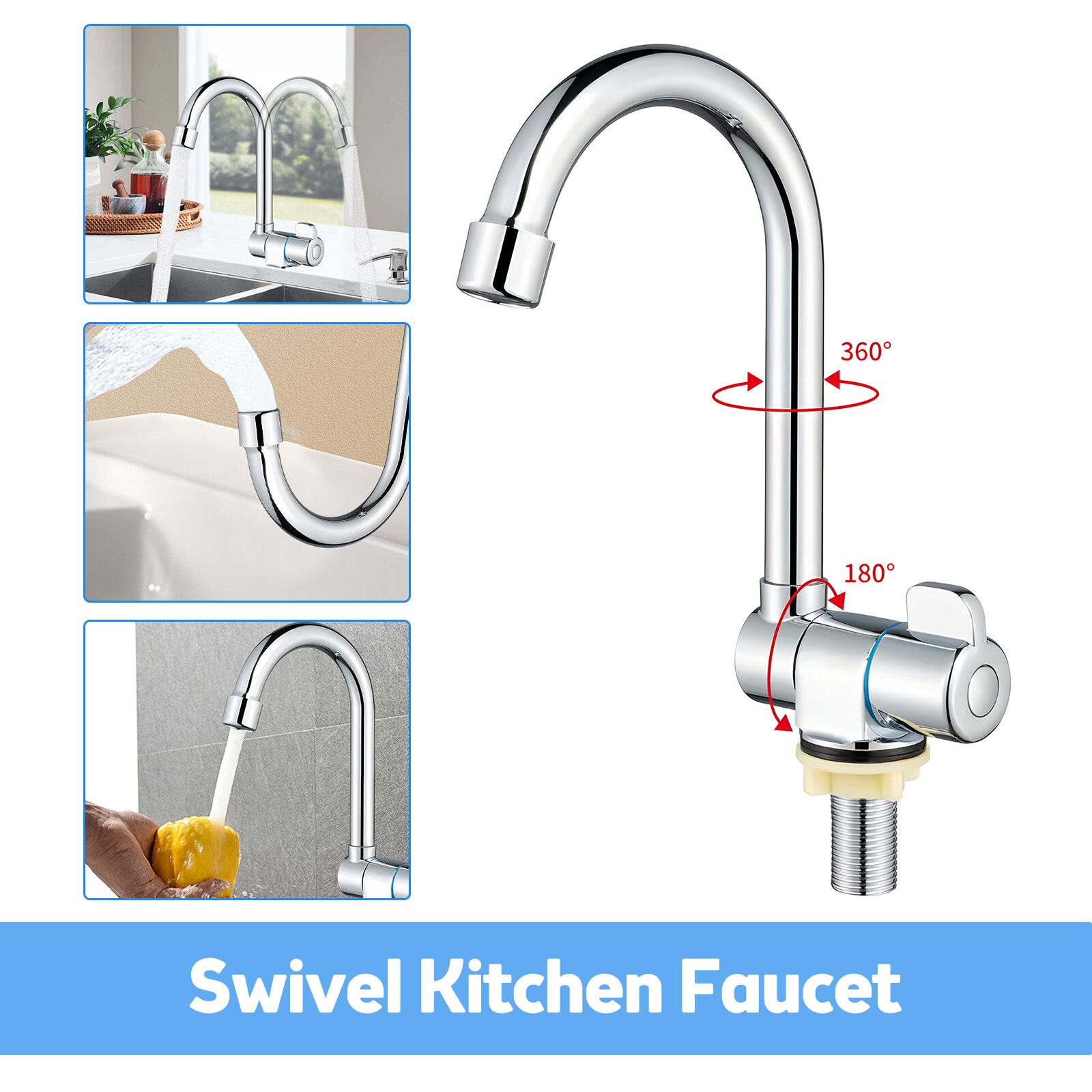 Складные кухонные краны из хромированной латуни, поворот на 360 градусов, складные, для внутреннего окна, резьба G1/2, однорычажные краны для холодной воды, кухонная мойка для бассейна яхты на колесах