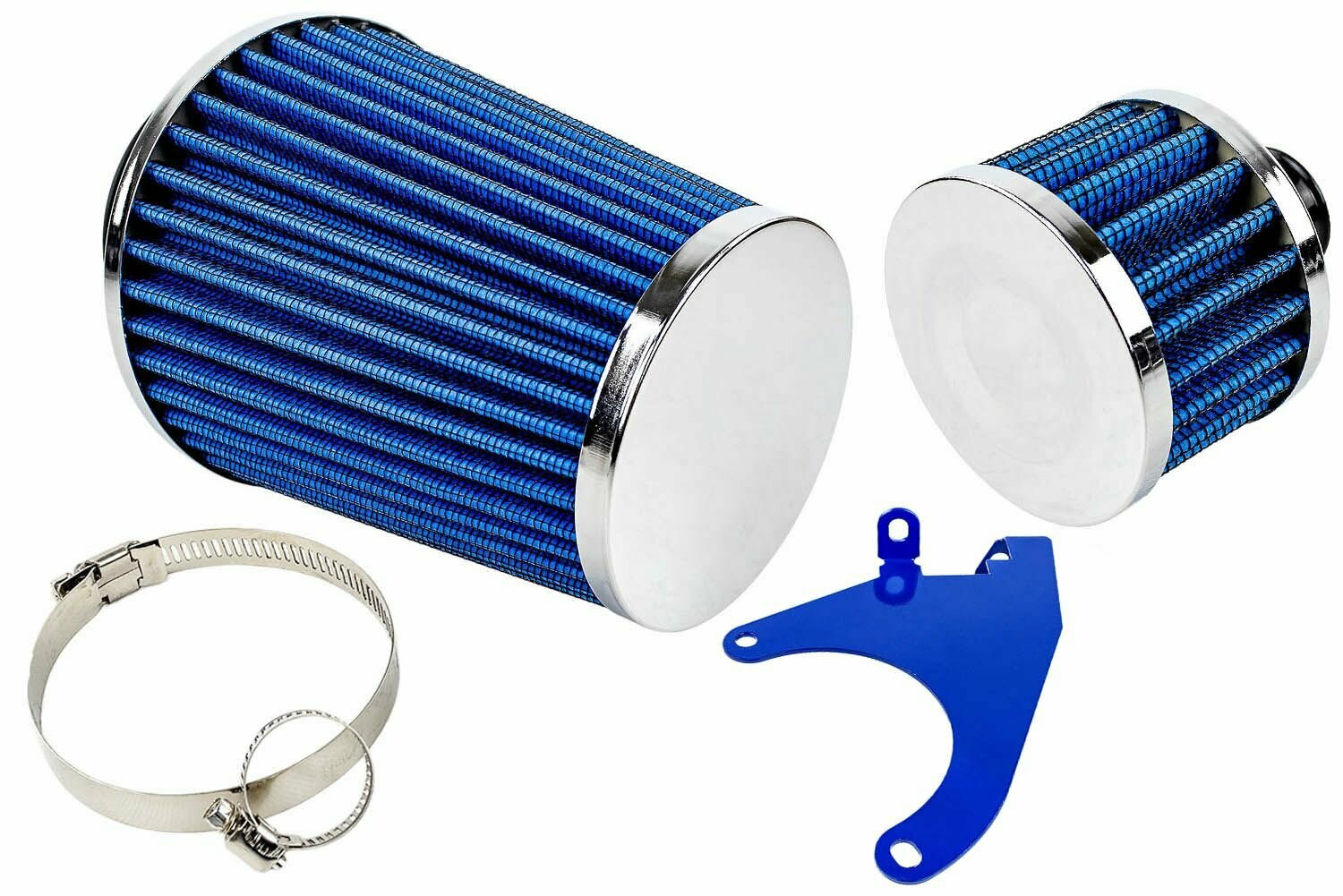 Комплект закрытых синих фильтров нулевого сопротивления с кронштейном для 8-клапанных инжекторных ВАЗ 2108-21099, 2110-2112, 2113-2115, Лада Гранта, Гранта FL, Калина, Калина 2, Приора