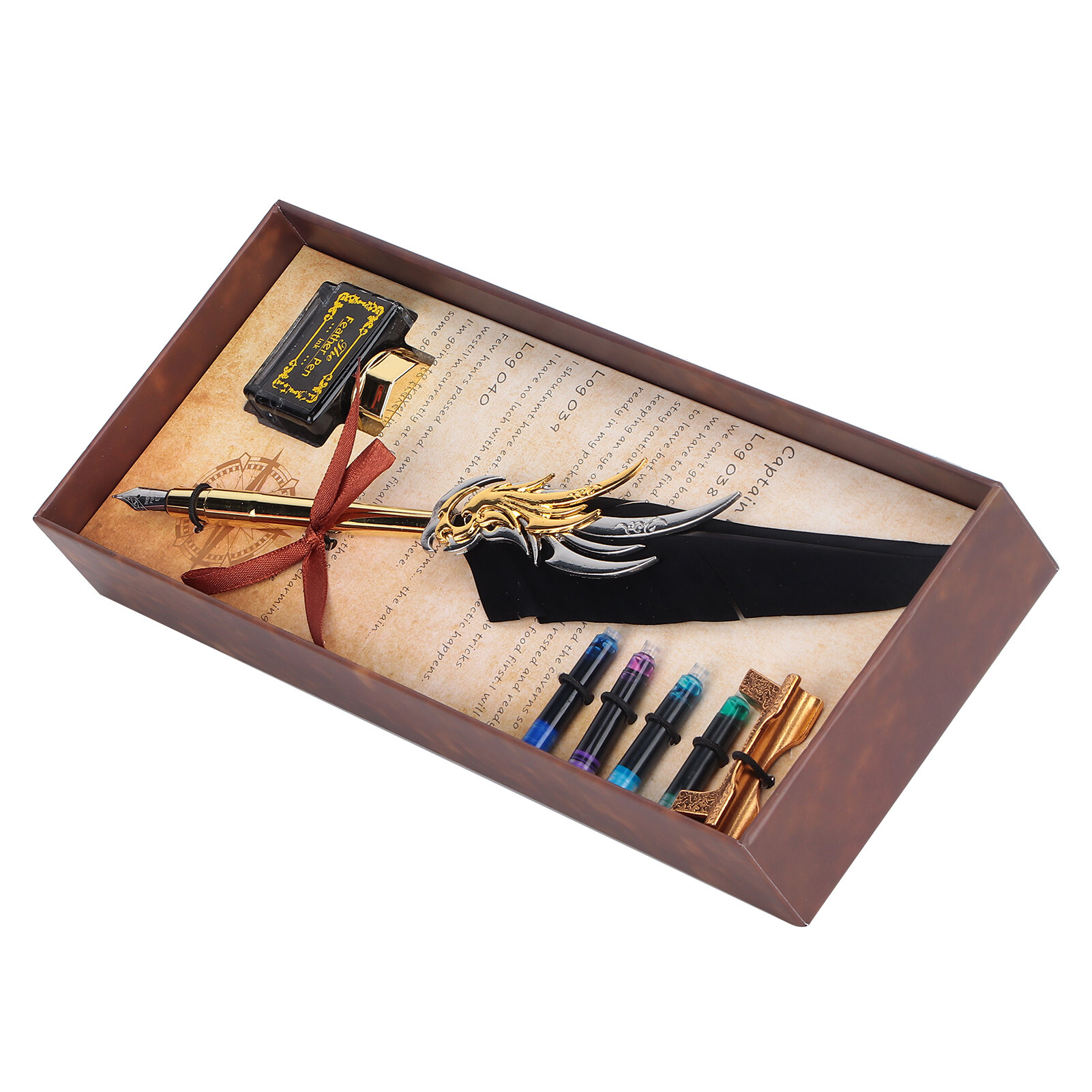 Винтажный набор перьевой ручки для письма для каллиграфии, металлический набор перьев в стиле ретро с мешочком для чернил SP270Black