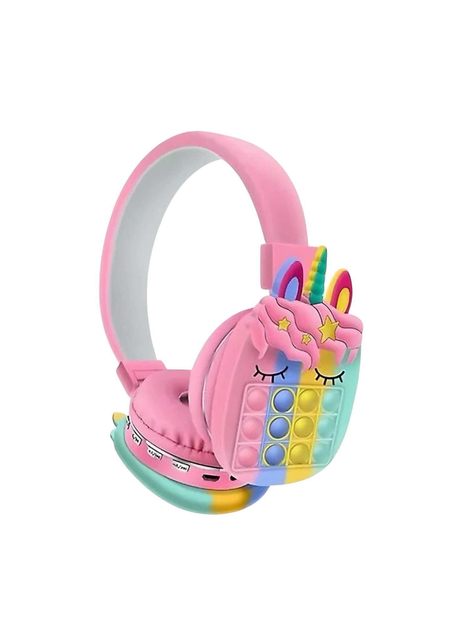 Детские беспроводные наушники Единорог накладные складные розовые