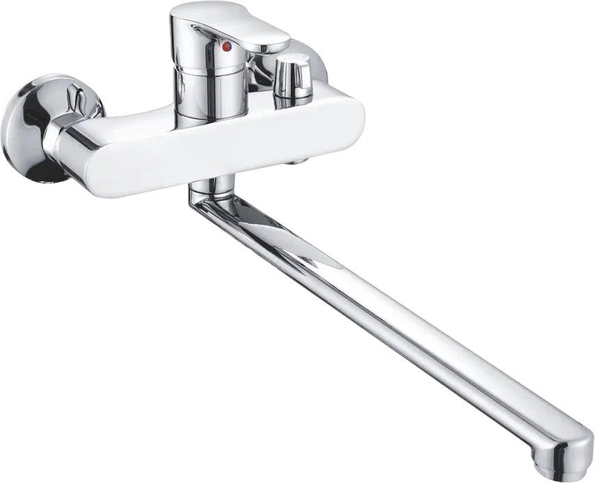 Смеситель с длинным изливом для ванны Shevanik S5622 с душевым гарнитуром, поворотный, латунный, хром, глянцевый, смеситель для ванны с душем, рычажный, с настенным держателем