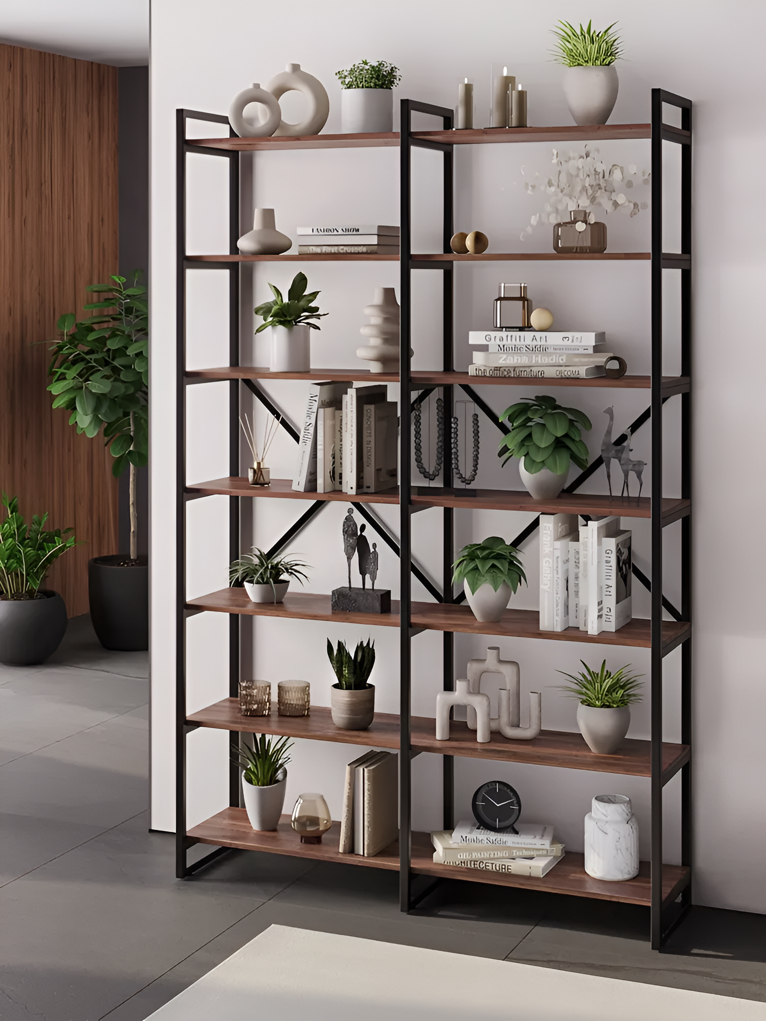 Стеллаж лофт BRUNO DOUBLE 7 полок (210х134х34см) Американский орех