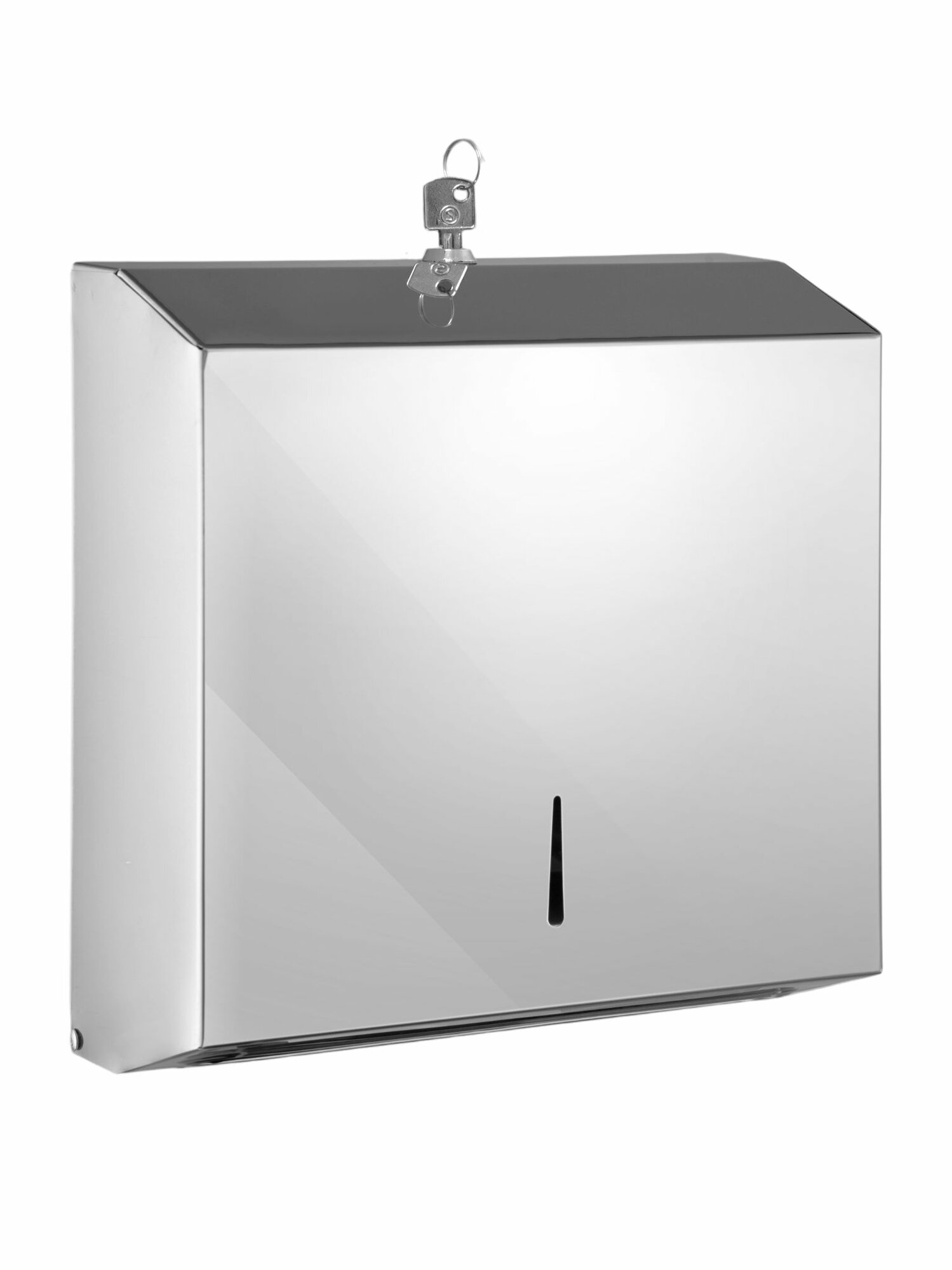 Диспенсер для бумажных полотенец Z сложения настенный, на 300 шт, с ключом, из нержавеющей стали, цвет хром глянцевый