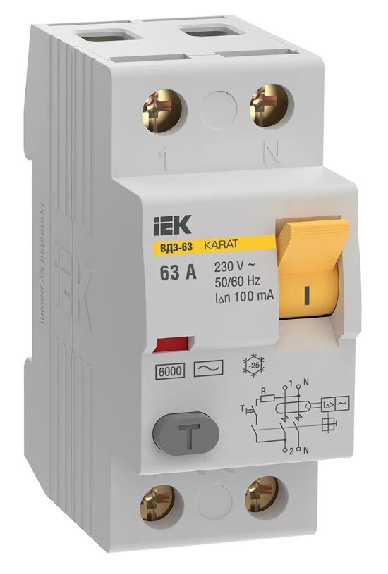 Выключатель дифференциального тока (УЗО) IEK KARAT (MDV20-2-063-100)