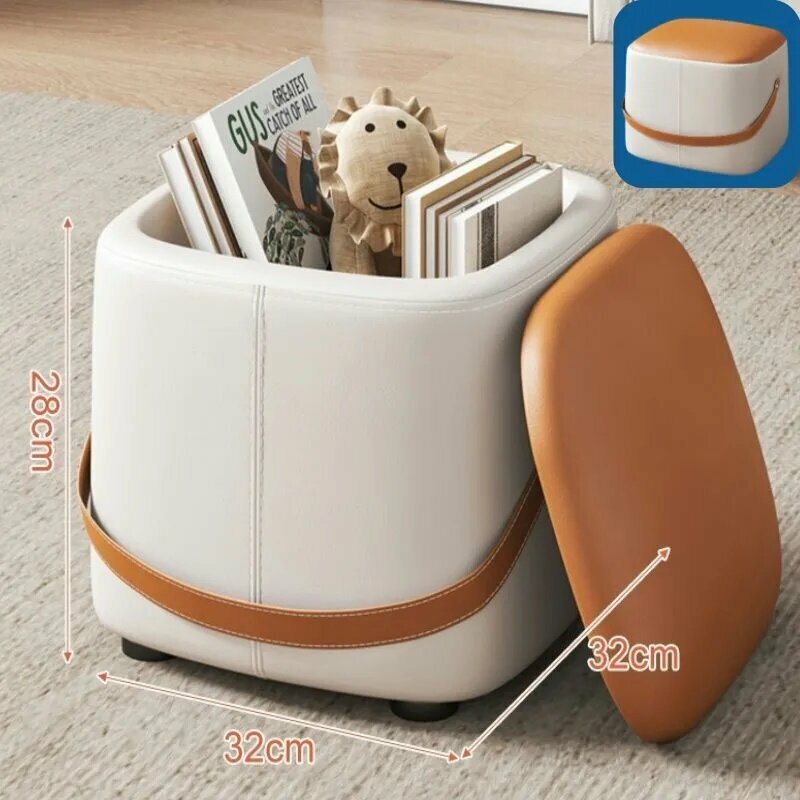 Пуф | с подъемным механизмом и коробом для хранения | полиуретан | оранжевый+серебристый | 42x42x32 см | для дома/сада