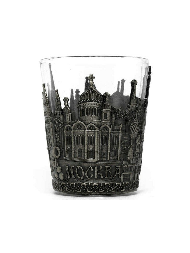 Подарочная стеклянная рюмка "Москва" в металлическом каркасе, 50мл