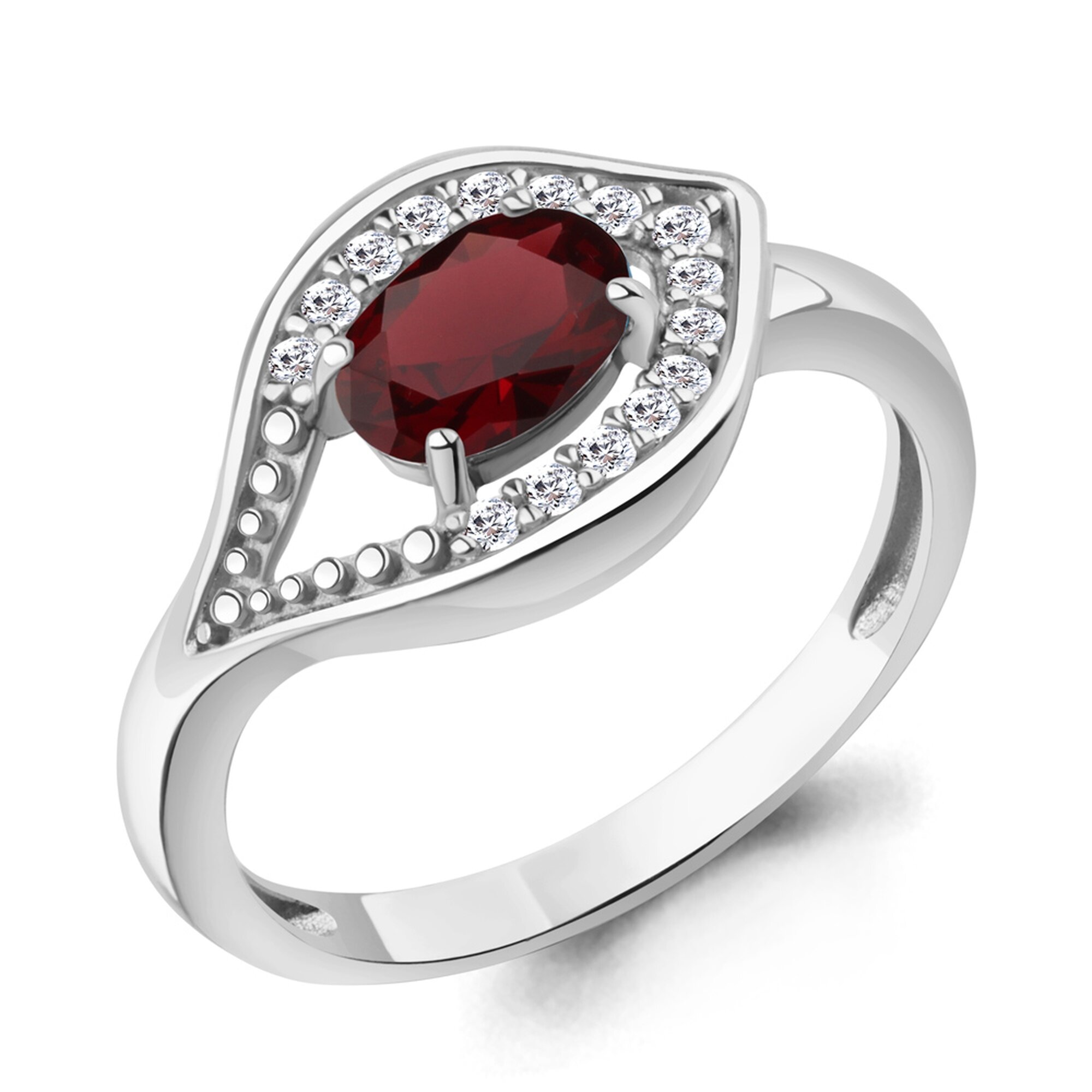 Кольцо, серебро, 925 проба, родирование, гранат, фианит