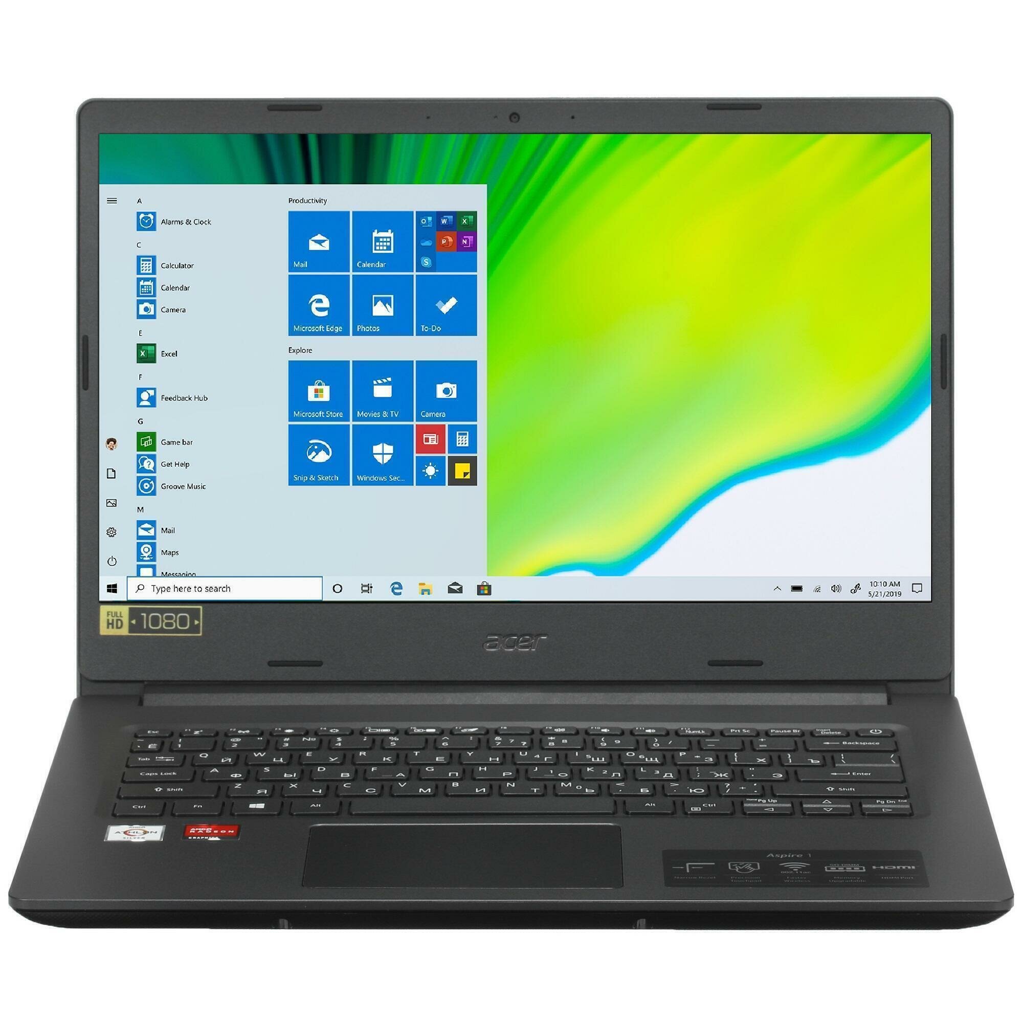 14" Ноутбук Acer Aspire 1 A114-21-R0A7 (NX. A7QER.009) черный - 1920x1080, TN, AMD Athlon Silver 3050U, ядра: 2 x 2,3 ГГц, 4 ГБ, eMMC 128 ГБ, AMD Radeon Graphics, Windows 10 Home