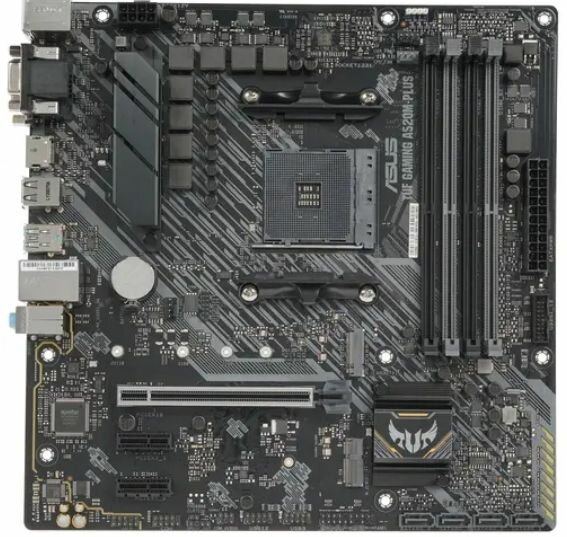 Материнская плата ASUS TUF GAMING A520M-PLUS (TUF GAMING A520M-PLUS) - AM4, AMD A520, 4хDDR4-3200 МГц, 1хPCI-Ex16, 1хM.2, Micro-ATX
