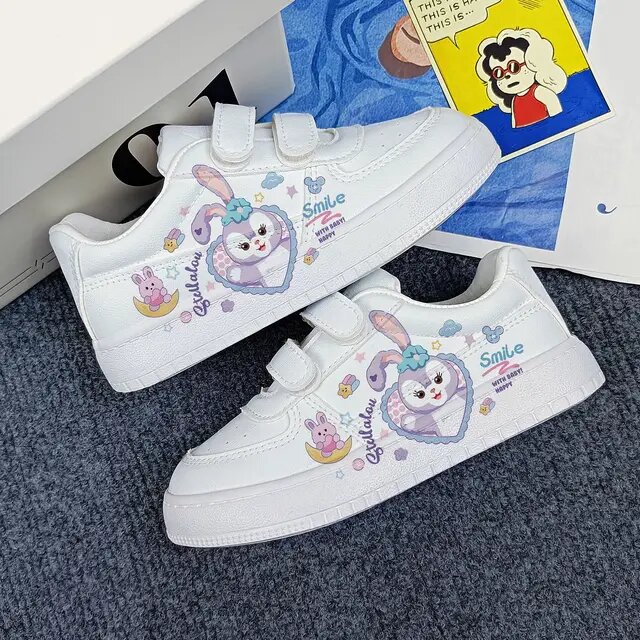 Детские кроссовки Disney Lilo & Stitch, белые туфли для мальчиков и девочек, спортивная обувь с принтом, детские теннисные туфли, обувь StellaLou с рисунком из мультфильма