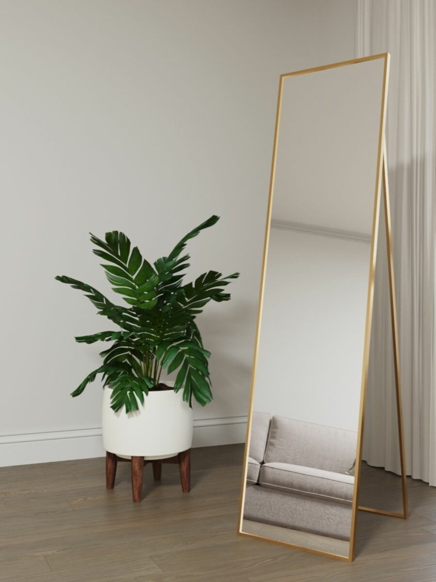 Зеркало настенное 161х40 см. BLX MIRROR интерьерное в алюминиевой раме напольное, Золото