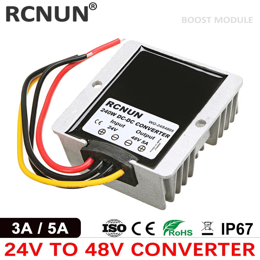 Усилитель RCNUN от 24 В до 48 В, 3 А, 5 А, повышающий модуль преобразователя постоянного тока 24 В-48 В, повышающий источник питания для автомобилей и лодок, 24V to 48V 5A