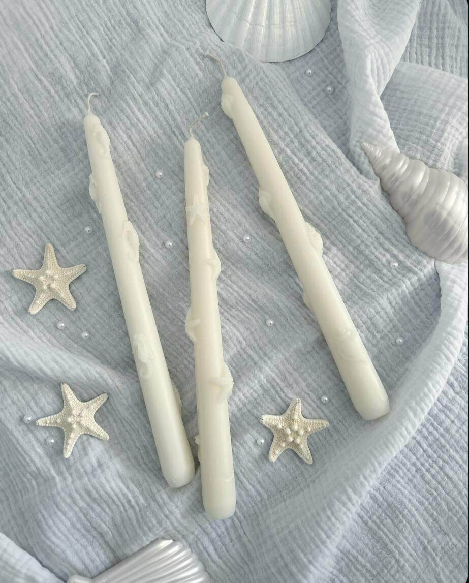Набор из трёх интерьерных свечей Marbel Candles "Морской", ручная работа, 25 см.