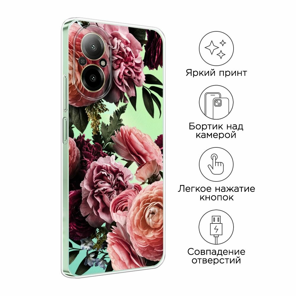 Чехол на Realme C67 4G / Реалми C67 4G с принтом "Бордовые винтажные цветы", прозрачный — фото 1
