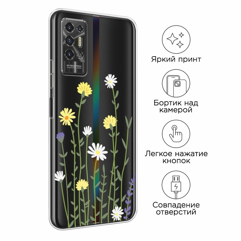 Чехол на Tecno Pova 2 / Текно Пова 2 с принтом "Пучок полевых цветов", прозрачный — фото 1