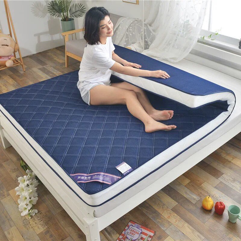 Утолщенный латексный матрас, дышащая пена, медленный отскок, татами King Queen, полноразмерный студенческий коврик, 90X190CM, 6 cm thick, Темно-синий