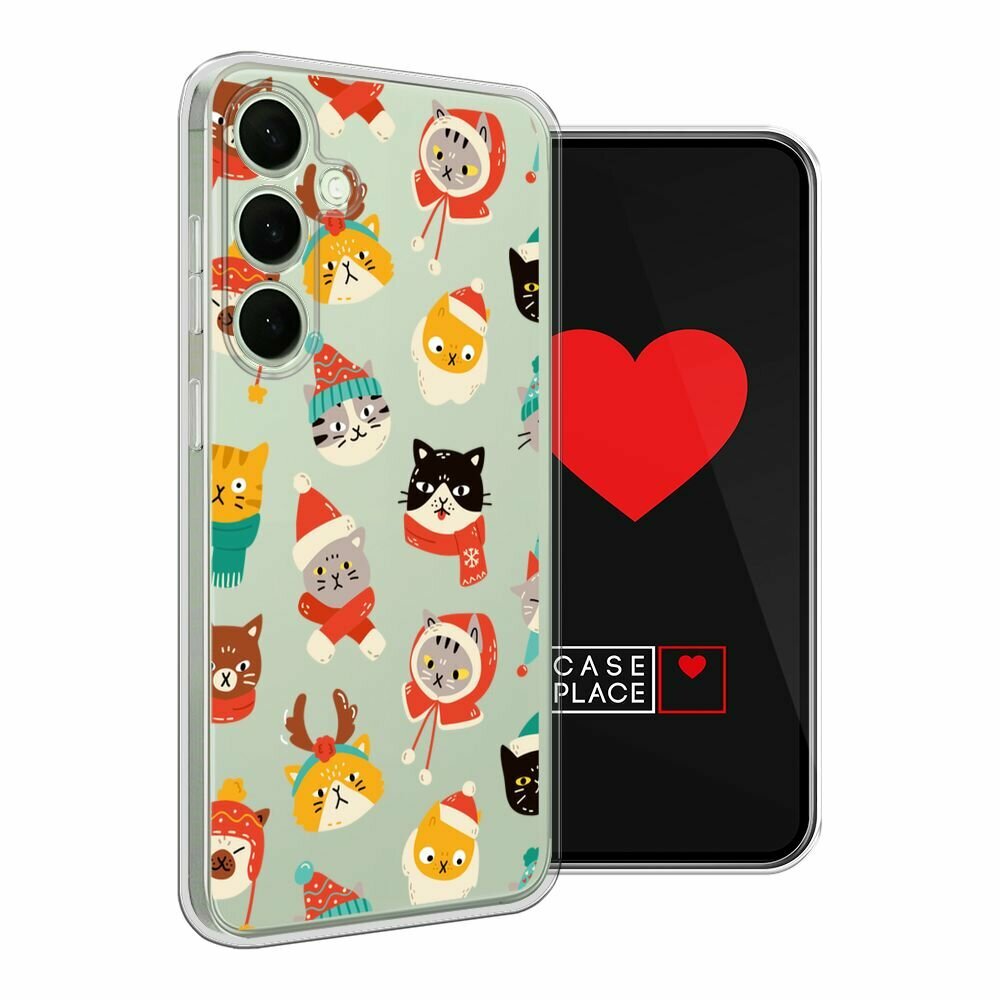 Чехол на Samsung Galaxy S25 Plus / Самсунг S25 Плюс с принтом Праздничные котики, прозрачный — фото 1