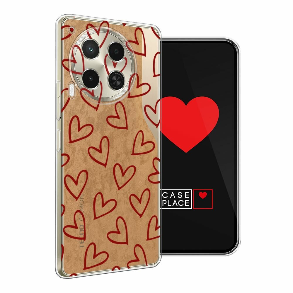 Чехол на Tecno Camon 30 4G / Текно Камон 30 4G с принтом "Little hearts doodles 2 - 14 февраля", прозрачный — фото 1