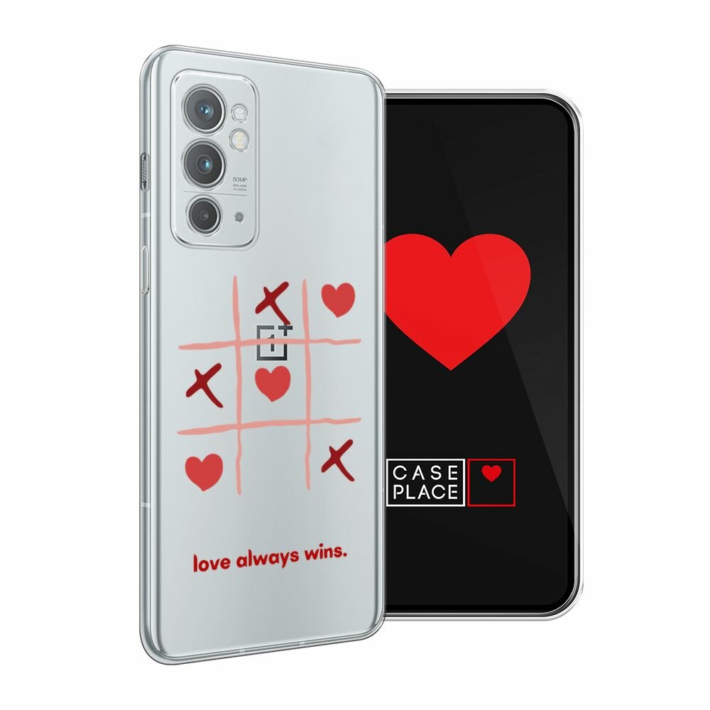 Чехол на OnePlus 9RT / ВанПлас 9RT с принтом "love always wins - 14 февраля", прозрачный — фото 1