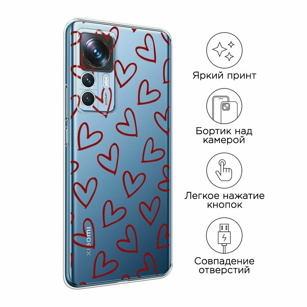 Чехол на Xiaomi 12T/12T Pro / Сяоми 12T/12T Про с принтом "Little hearts doodles 2 - 14 февраля", прозрачный — фото 1