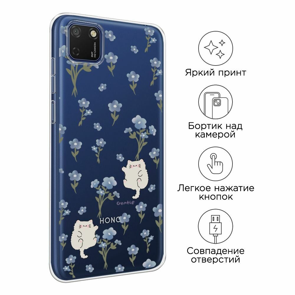 Чехол на Honor 9S/Huawei Y5p / Хонор 9S/Хуавей Y5p с принтом "Gentle cats", прозрачный — фото 1