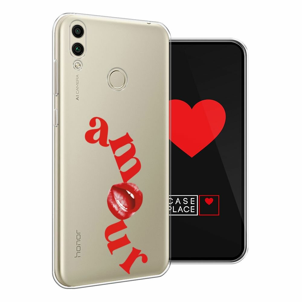 Чехол на Honor 8C / Хонор 8С с принтом "Amour lips - 14 февраля", прозрачный — фото 1