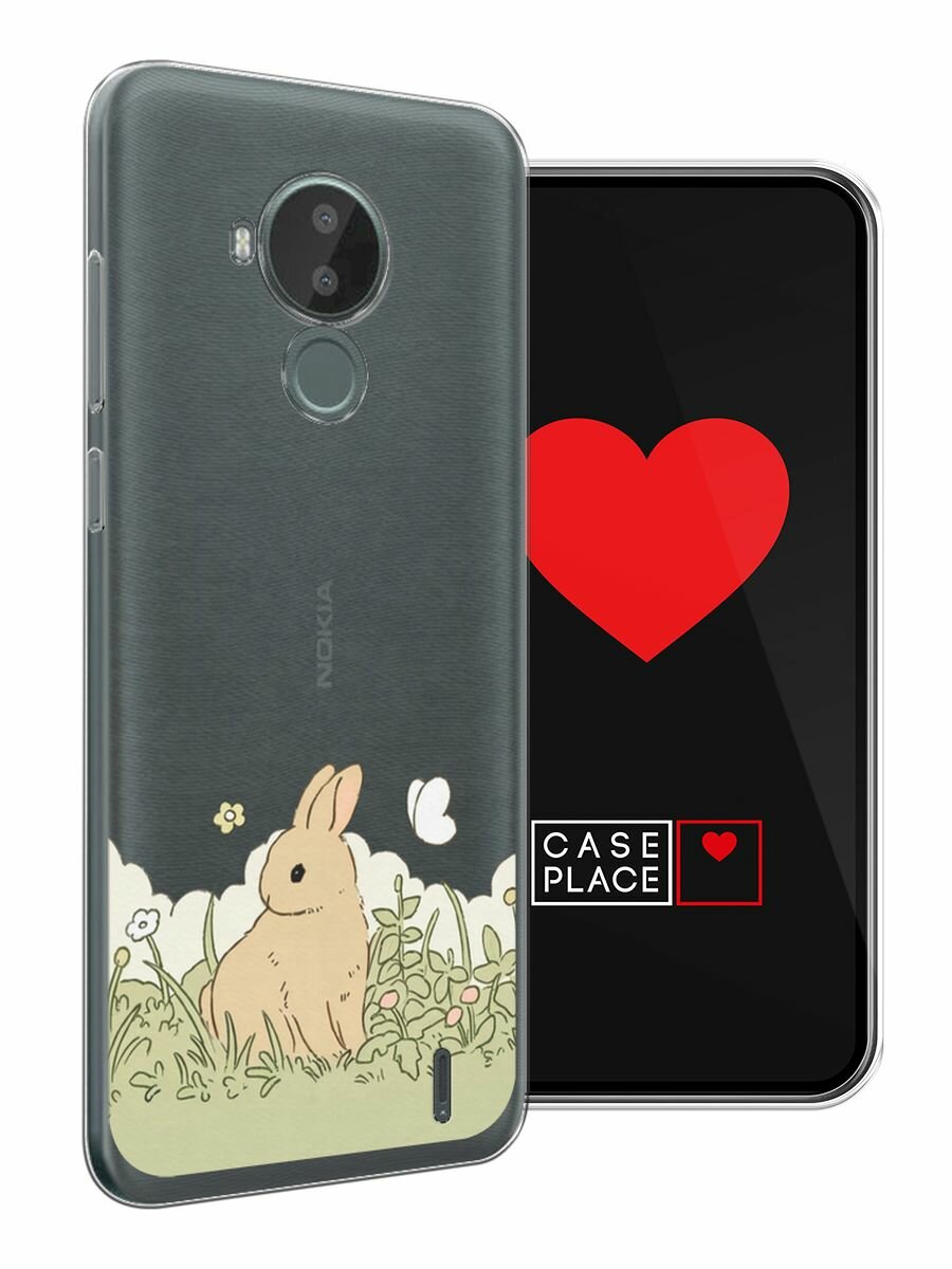 Чехол на Nokia C30 / Нокия C30 с принтом "Кролик в поле", прозрачный — фото 1