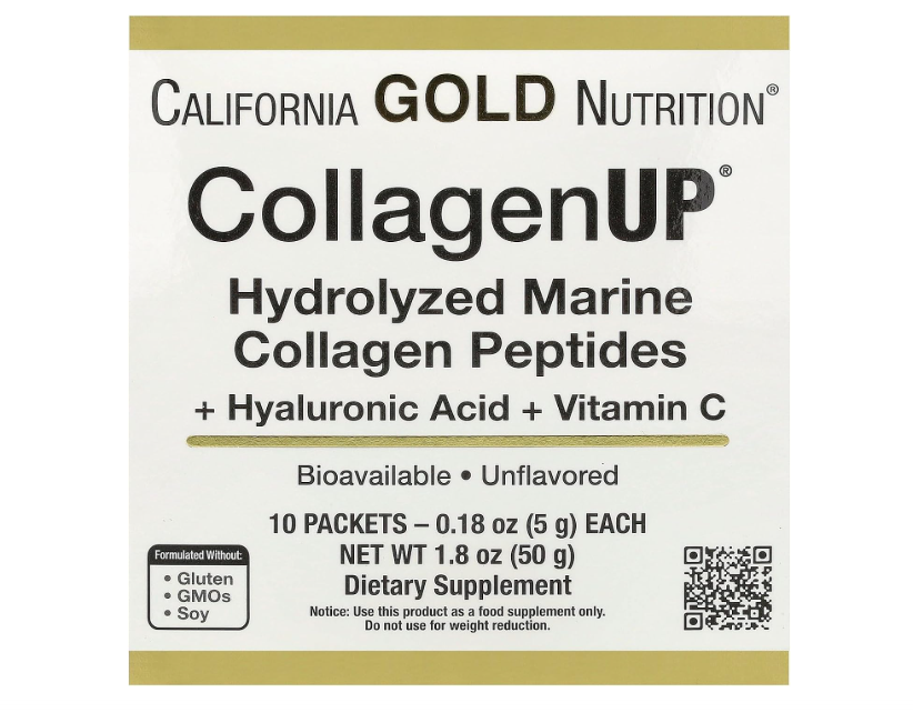 California Gold, CollagenUP, Пептиды морского коллагена с гиалуроновой кислотой и витамином C, 10 пакетиков по 5 г