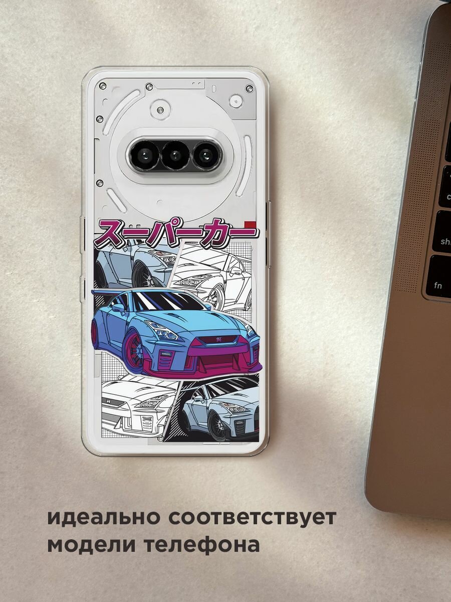 Чехол на Nothing Phone 3a / Нотинг Фон 3а с принтом "JDM коллаж", прозрачный — фото 1