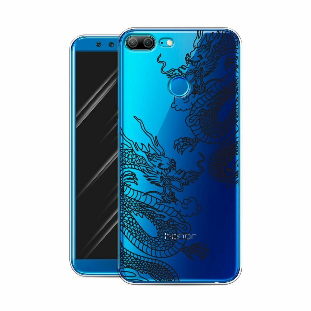 Чехол на Honor 9 Lite / Хонор 9 Лайт с принтом "Два китайских дракона", прозрачный — фото 1