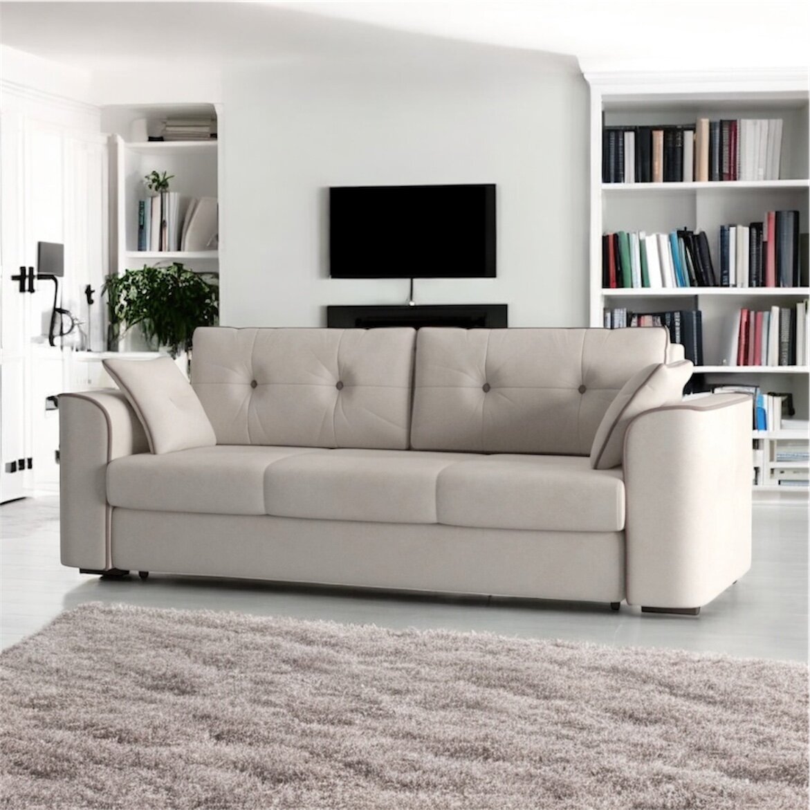 Диван-кровать Narvik, Независимый пружинный блок, Механизм еврокнижка, Антивандальный велюр, Цвет бежевый