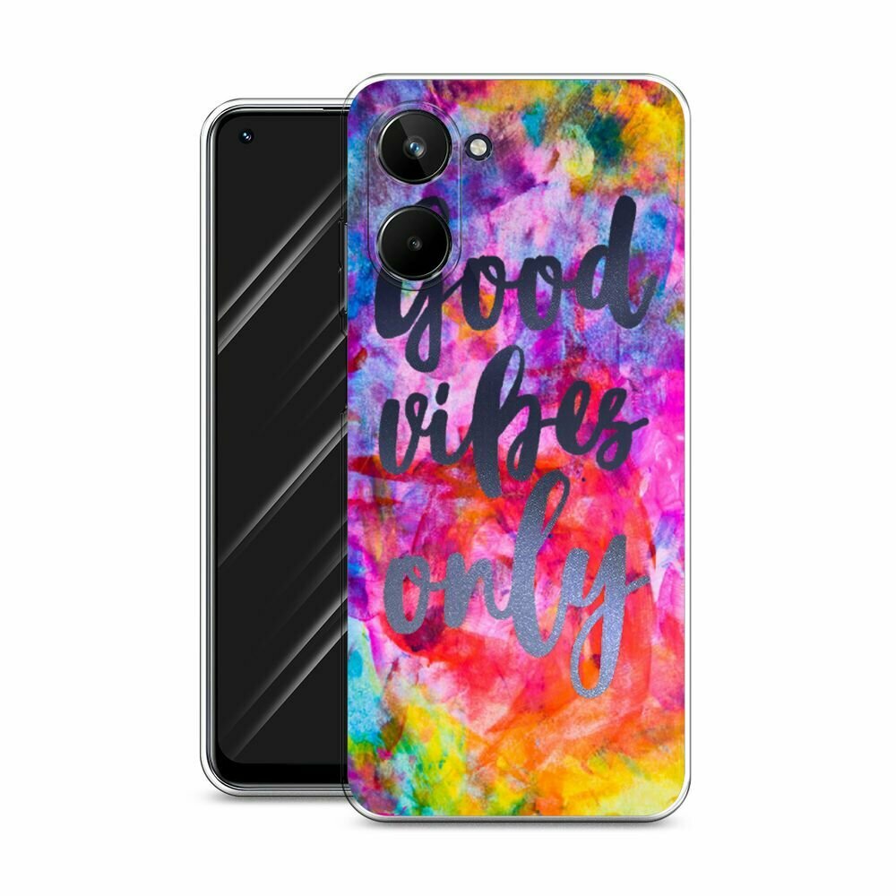 Чехол на Realme 10 4G / Реалми 10 4G с принтом Good vibes only радуга, прозрачный — фото 1