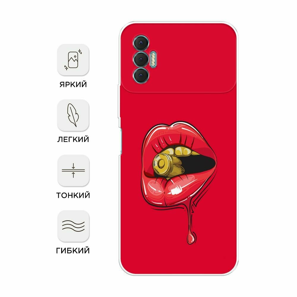 Чехол на Tecno Spark 8P / Техно Спарк 8P с принтом губы и пуля 1 — фото 1