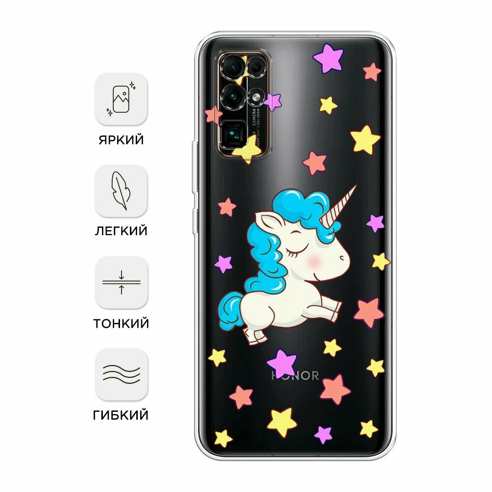 Чехол на Honor 30 / Хонор 30 с принтом Голубая единорожка, прозрачный — фото 1