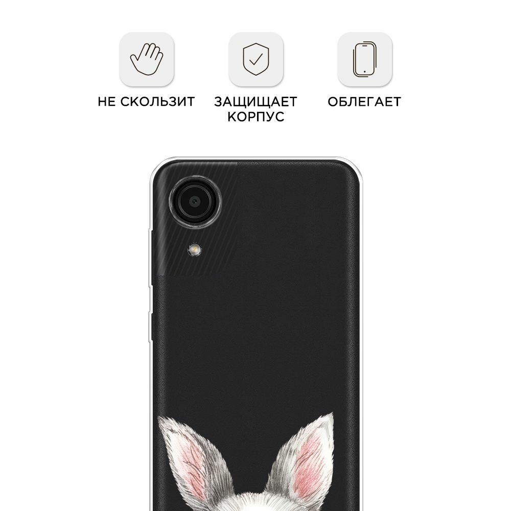 Чехол на Samsung Galaxy A03 Core / Самсунг Галакси А03 Core с принтом "Карандашный кролик 2 - 8 марта", прозрачный — фото 1