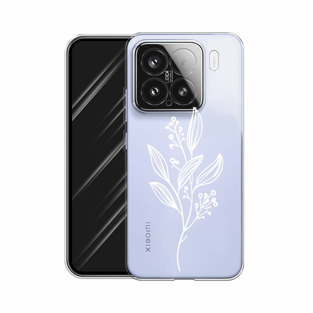 Чехол на Xiaomi 15 / Сяоми 15 с принтом "Ветка с листочками и цветами", прозрачный — фото 1