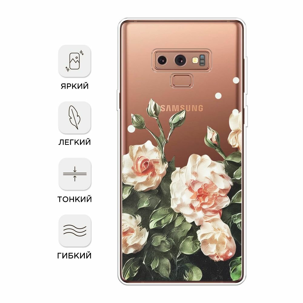 Чехол на Samsung Galaxy Note 9 / Самсунг Галакси Нот 9 с принтом "Цветочная картина 2", прозрачный — фото 1
