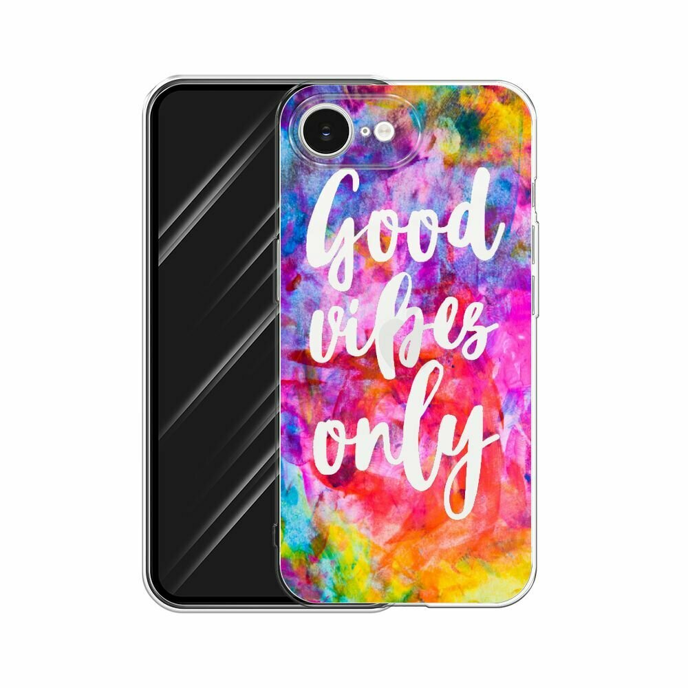 Чехол на Apple iPhone 16e/17e / Айфон 16е/17e с принтом Good vibes only радуга, прозрачный — фото 1