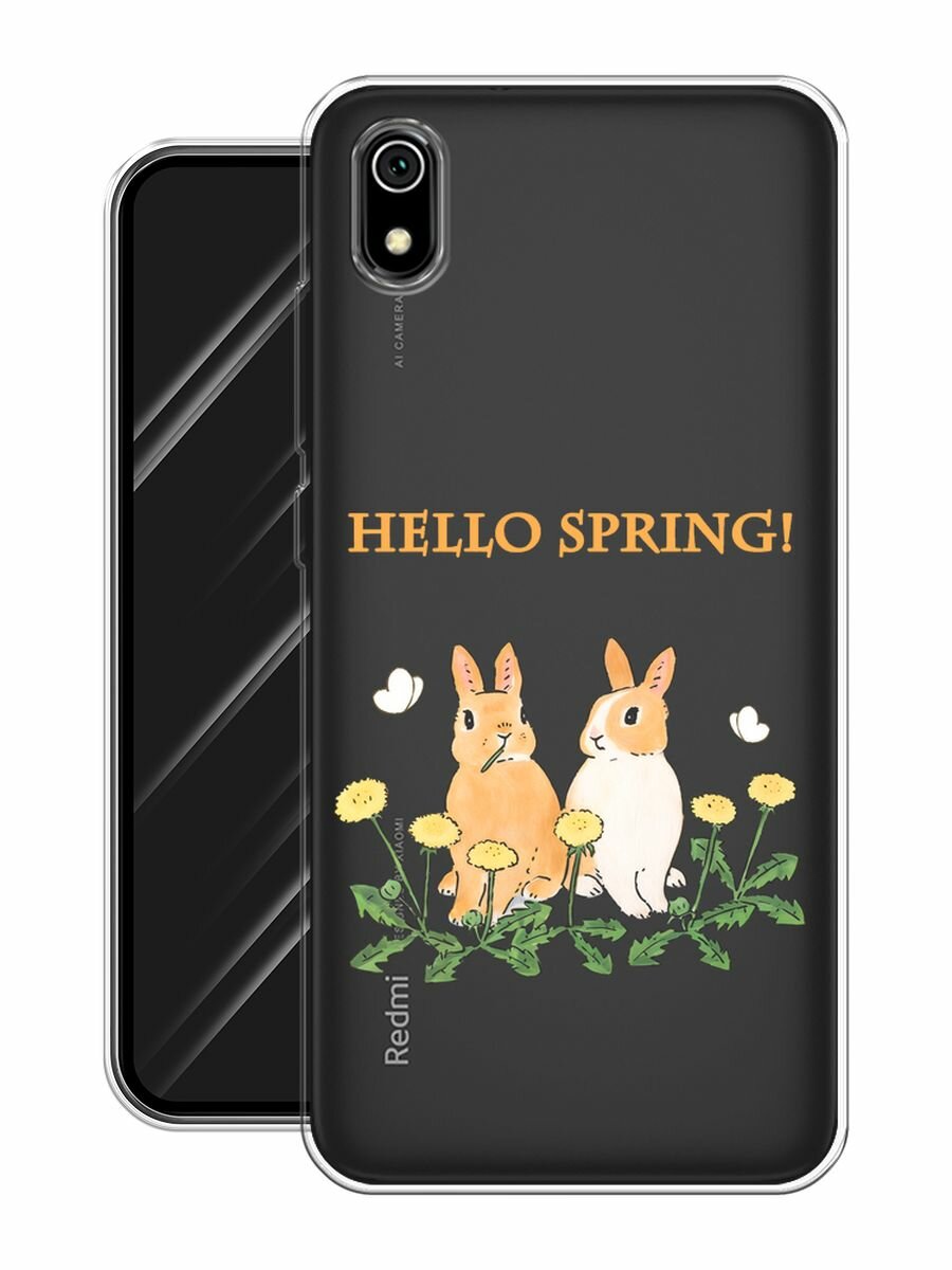 Чехол на Xiaomi Redmi 7A / Сяоми Редми 7А с принтом "Весенние кролики", прозрачный — фото 1