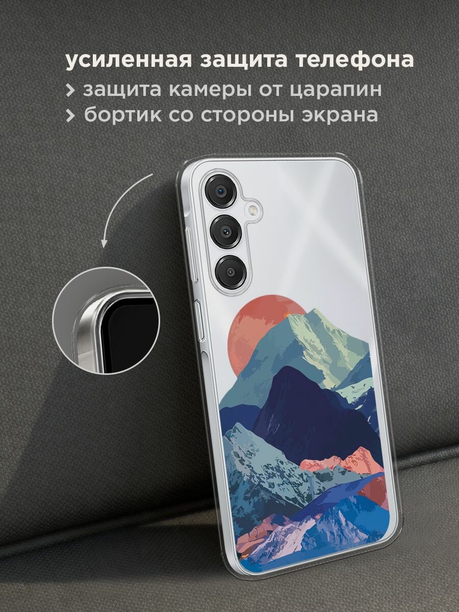 Чехол на Samsung Galaxy A16 / Самсунг А16 с принтом "Закат в снежных горах", прозрачный — фото 1
