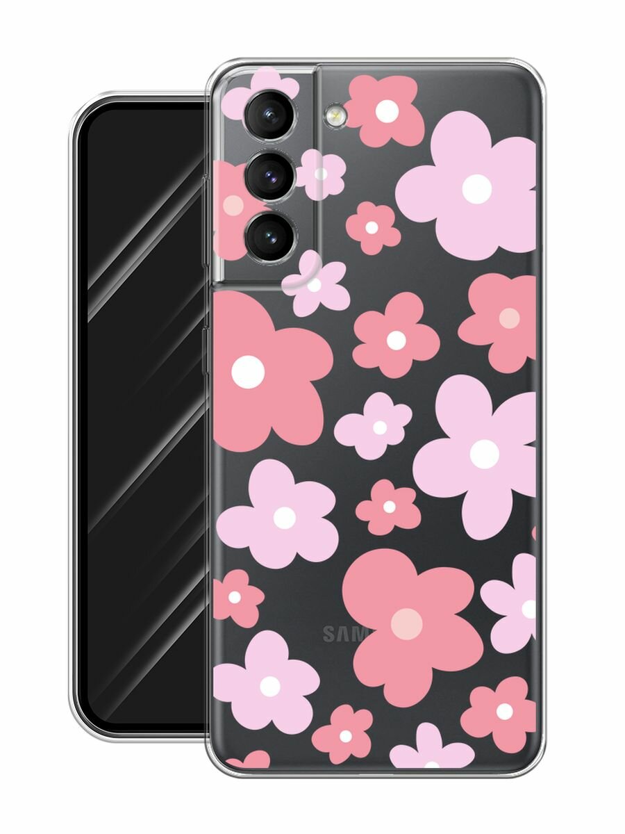 Чехол на Samsung Galaxy S21 / Самсунг Галакси S21 с принтом "Нежные розовые цветочки рисунок", прозрачный — фото 1