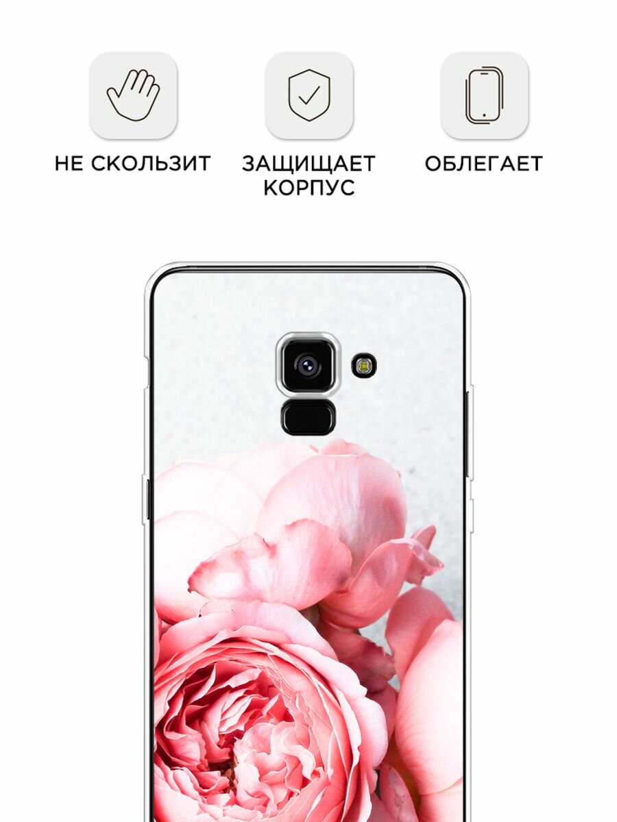 Чехол на Samsung Galaxy A8 + / Самсунг Галакси А8 Плюс 2018 с принтом "Пионы на белом" — фото 1